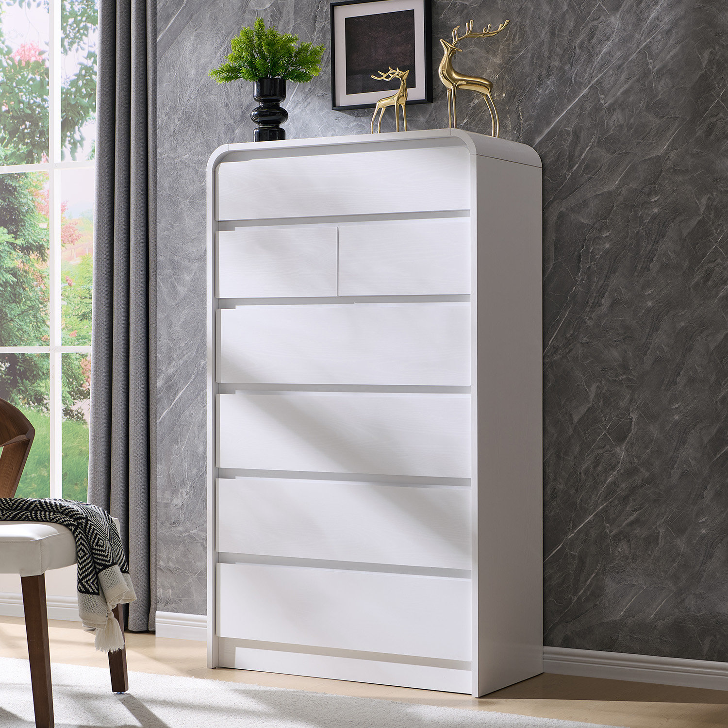 Ebern Designs Modern 7 Drawers Dresser for Bedroom, 55" Tall Dressers & Chest of Drawers w ...